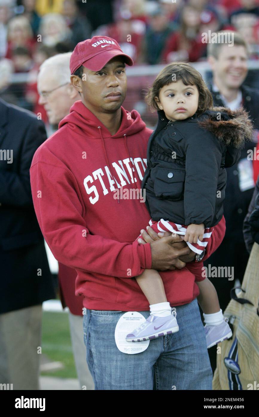 Tiger Woods and daughter Sam Woods before a NCAA college football game ...