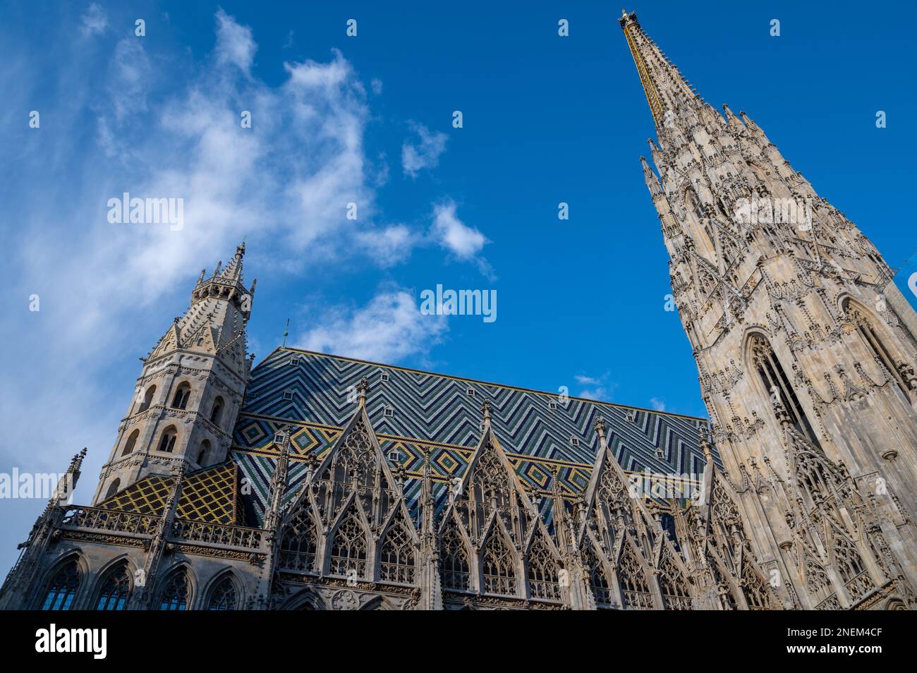 facade and roof of St. Stephen's Cathedral or Stephansdom in Vienna ...