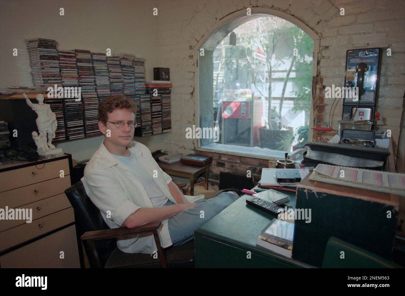 Playwright Justin Tanner in the box office of a theater in Los Angeles ...