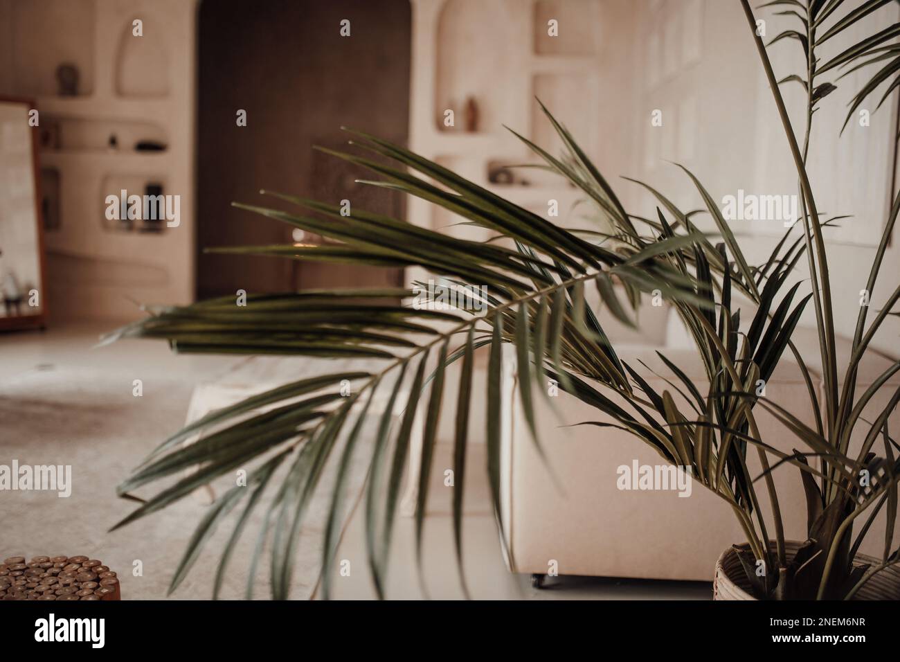 Soft native hues organic shapes look of living room to wood accents in ...