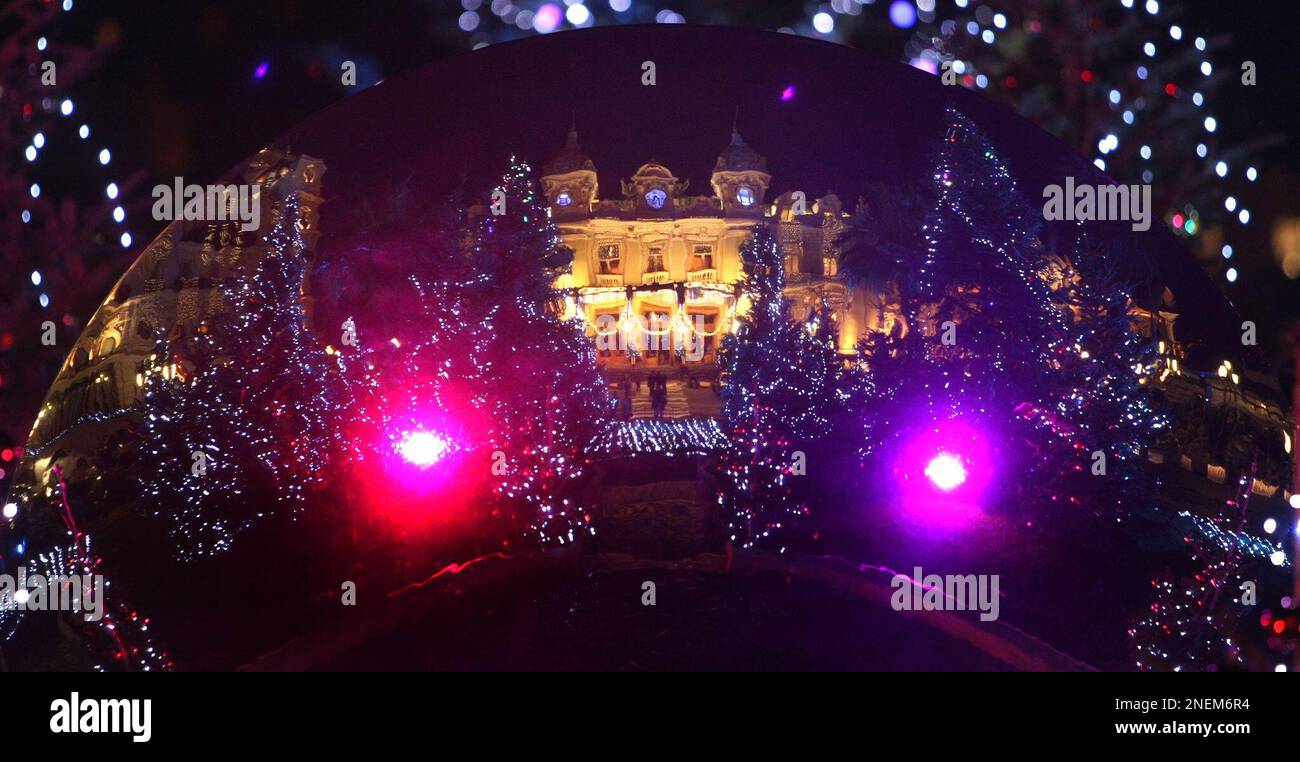 Christmas trees in front of the Monte Carlo Casino are seen in a ...