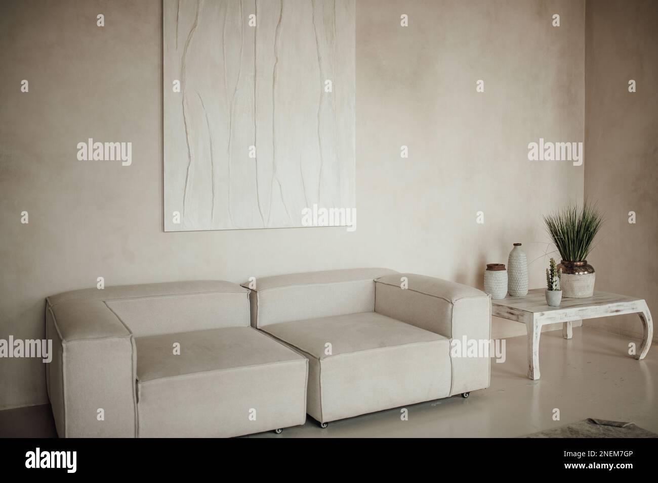 Soft native hues organic shapes look of living room to wood accents in ...