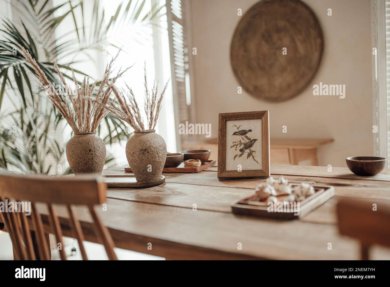 Soft native hues organic shapes look of living room to wood accents in ...