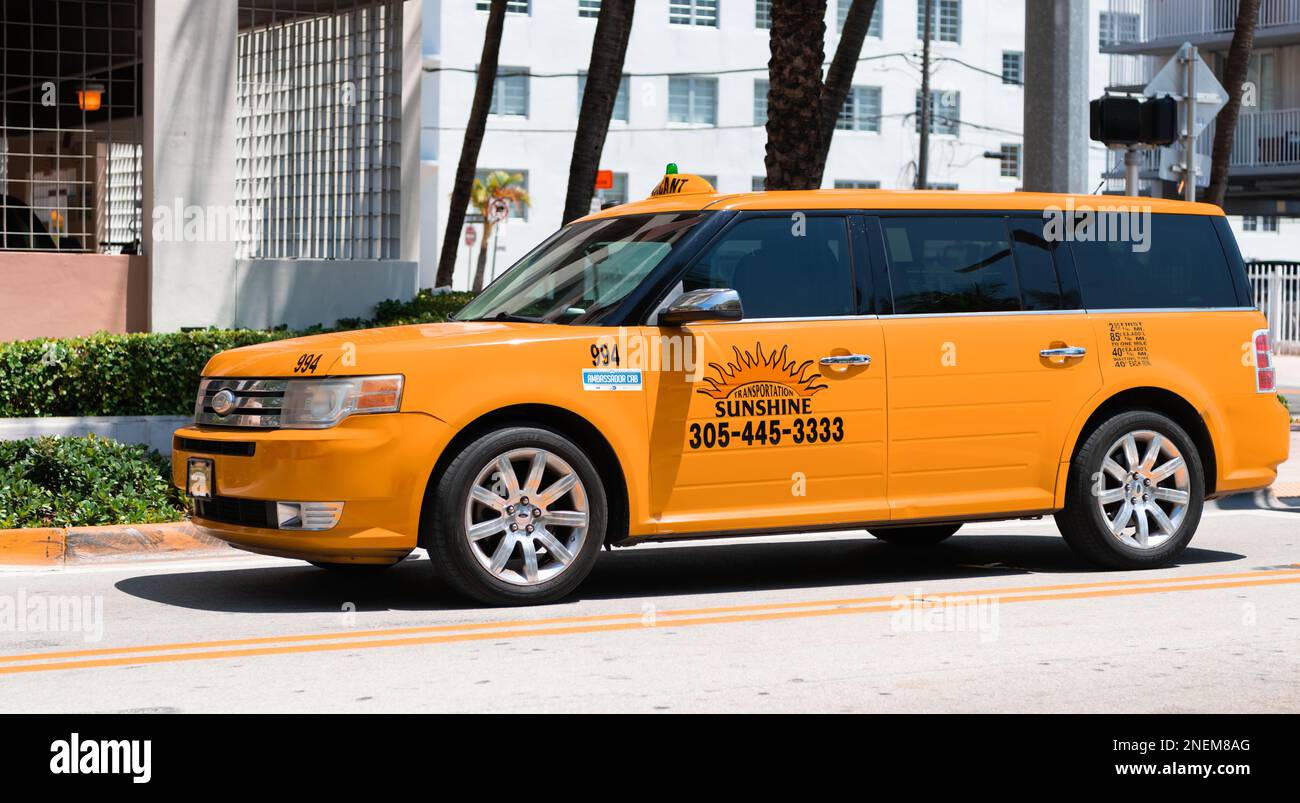 Miami Beach, Florida USA - April 14, 2021: ford sunshine taxi car, side ...