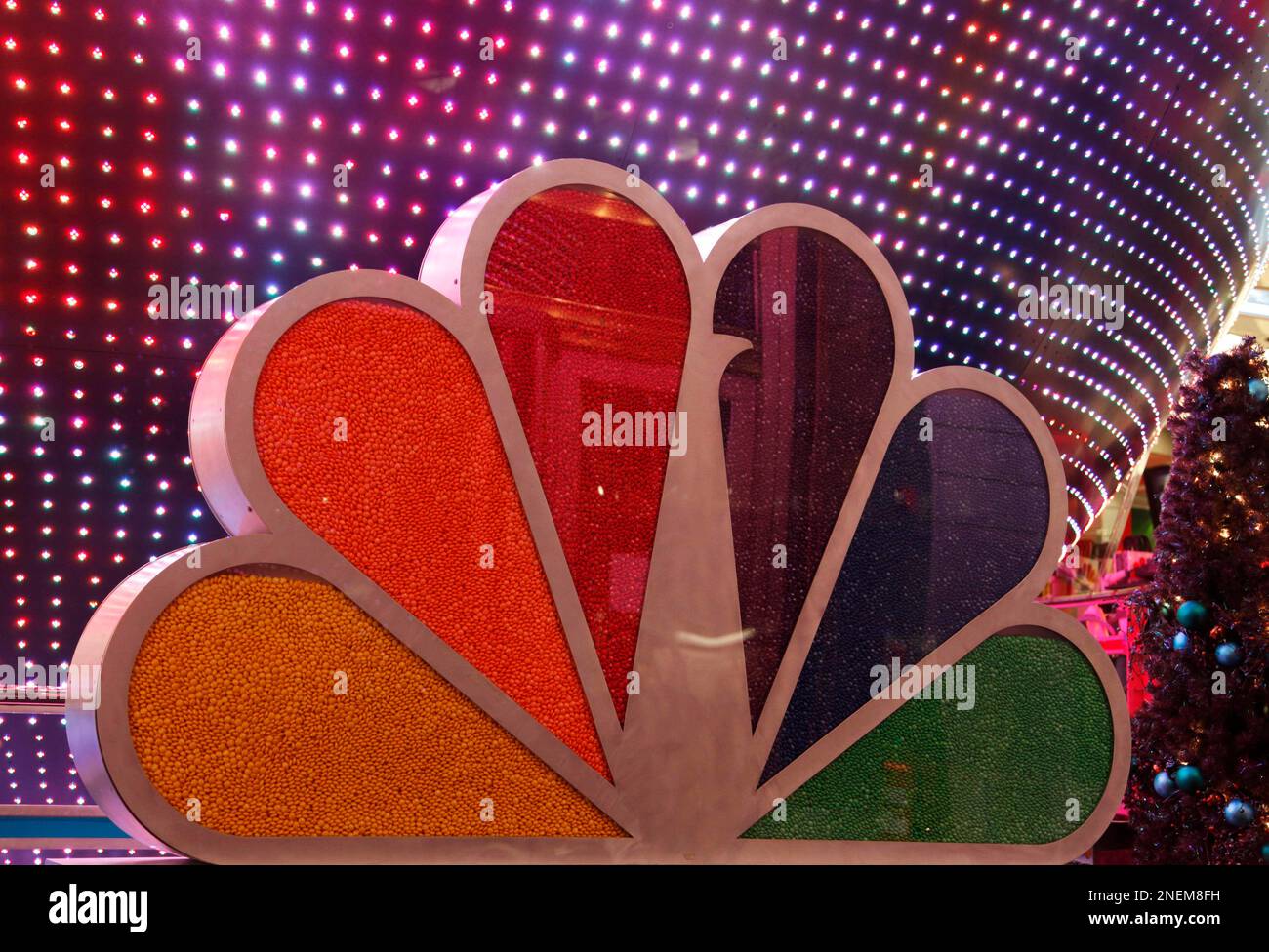 In this photo made Tuesday, Nov. 17, 2009, the NBC peacock logo is ...