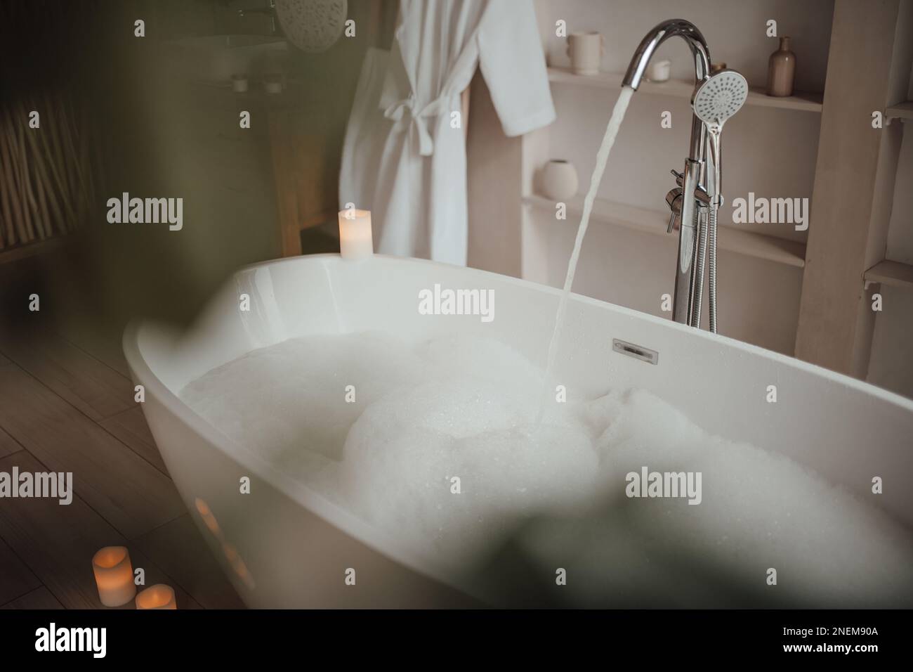 Soft native hues organic shapes look of bathroom with big window oval ...