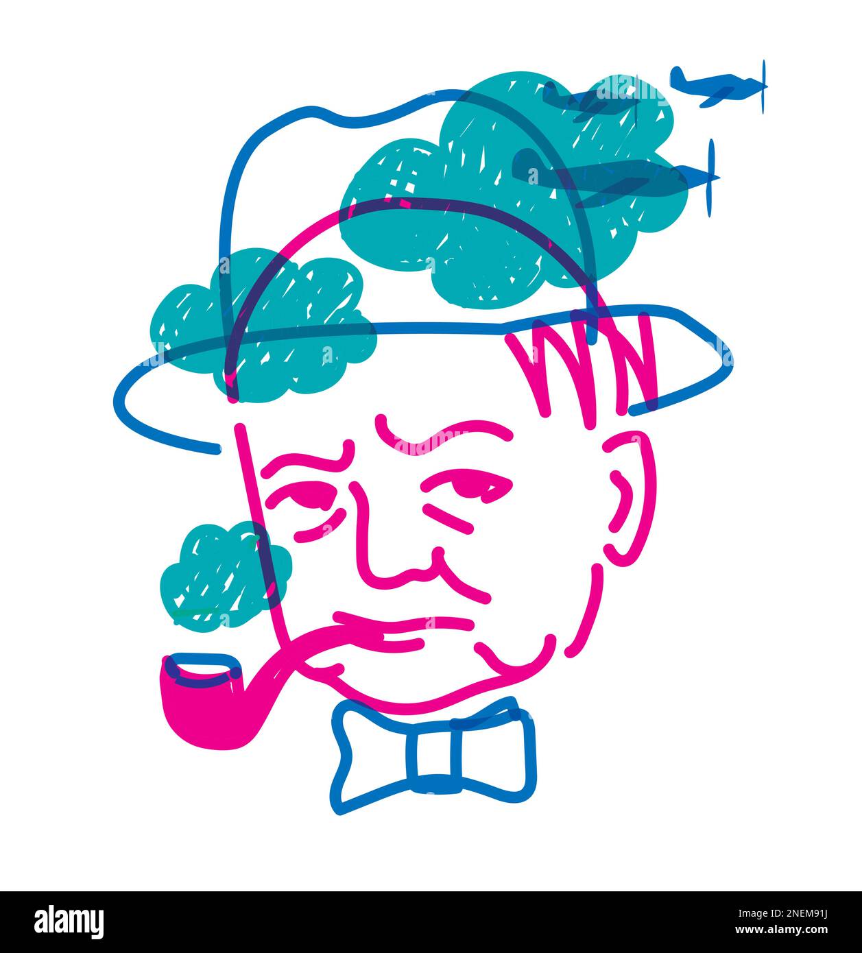 Poster color line illustration of famous people, Churchill Stock Vector ...