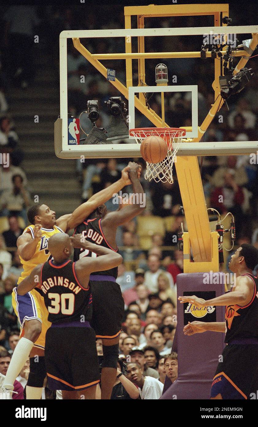 Los Angeles Lakers rookie forward Mario Bennett, left, grabs the hand ...