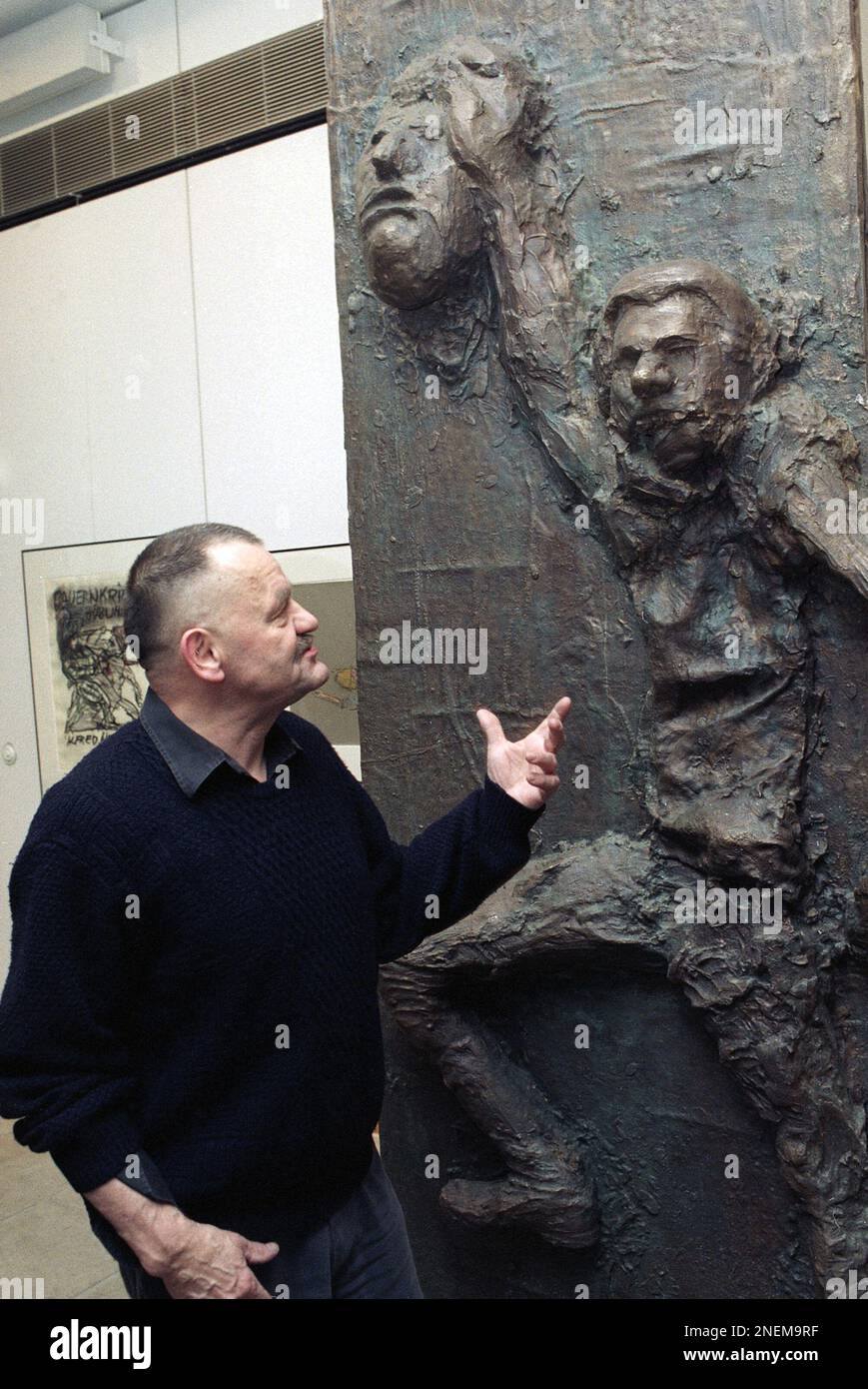 Austrian sculptor and graphic artist Alfred Hrdlicka, gestures in front ...