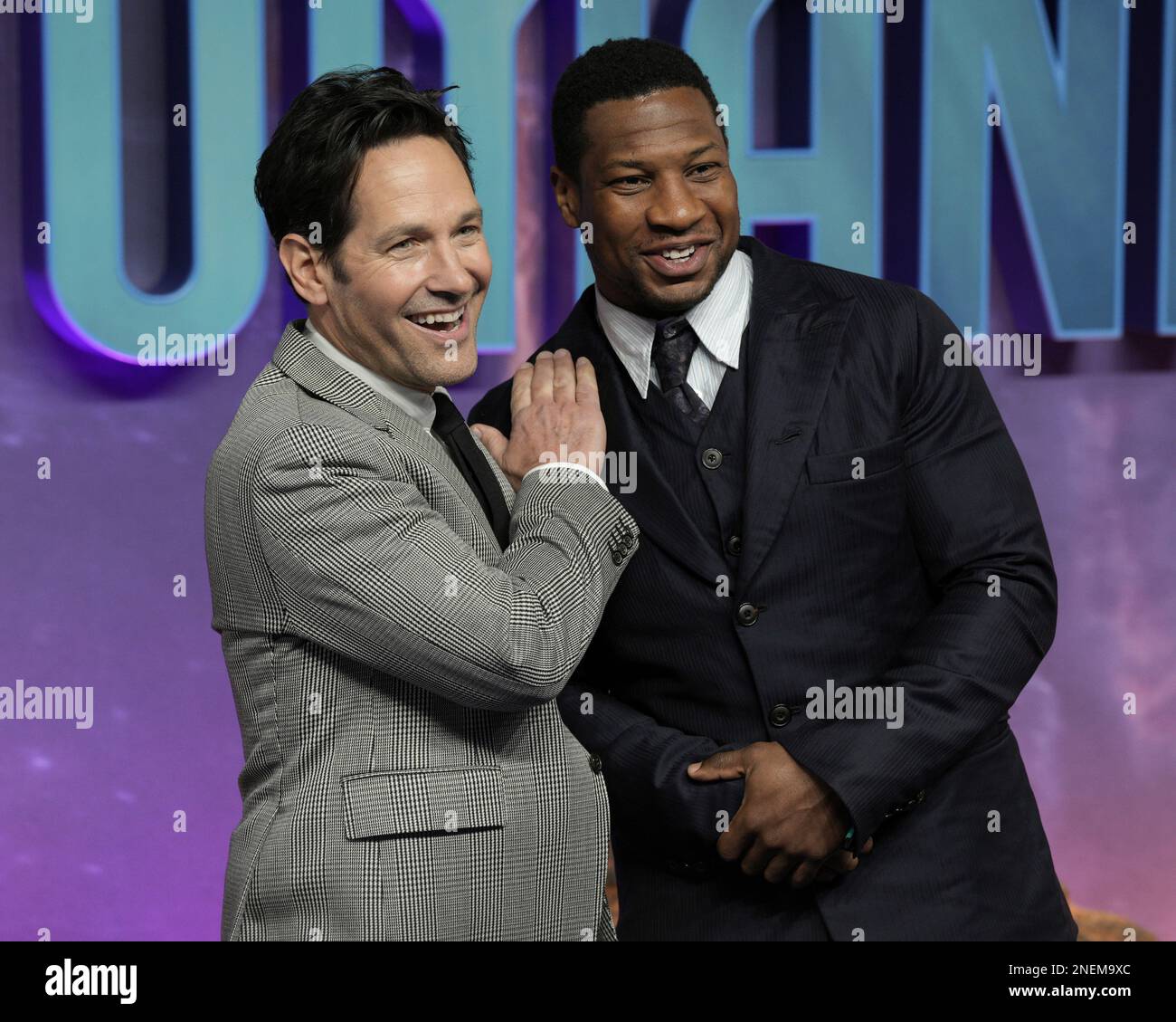 Paul Rudd, left, and Jonathan Majors pose for photographers upon ...