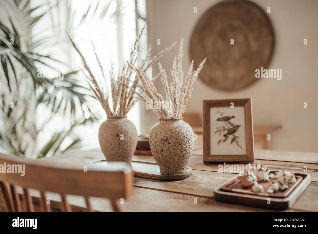 Soft native hues organic shapes look of living room to wood accents in ...