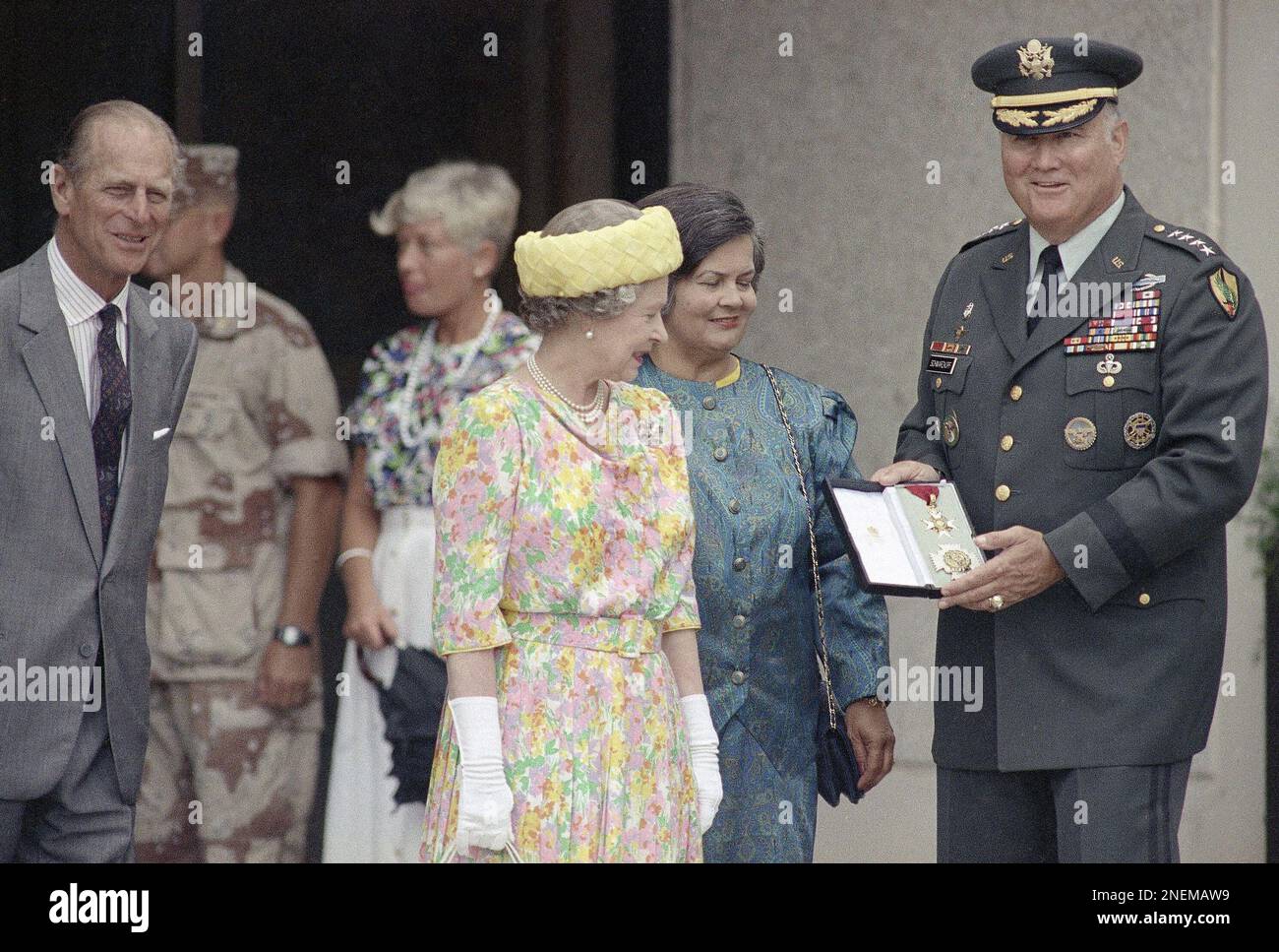 Gen. Norman Schwarzkopf stands with his wife Brenda, center, as he ...