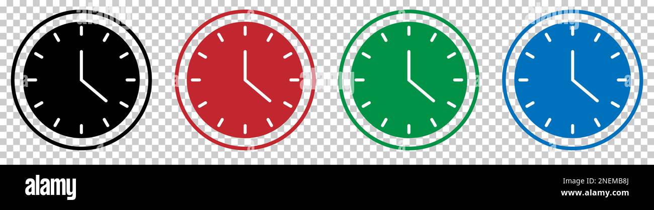 Color clock icons set. Time symbol. Vector illustration isolated on ...