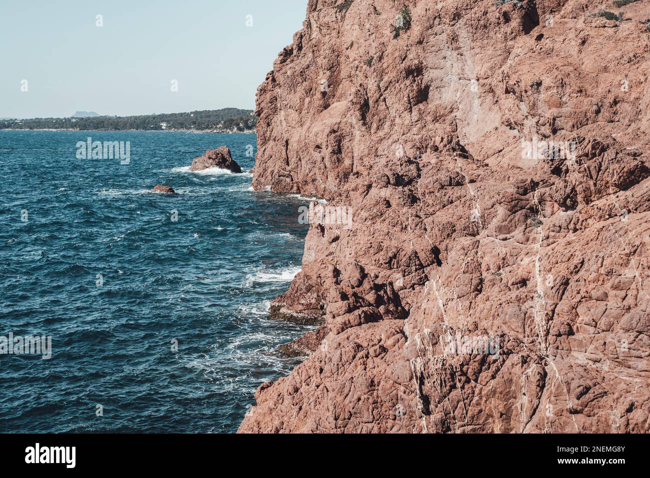 Agay, French Riviera, France. Panorama of the red rocks of the Estérel ...