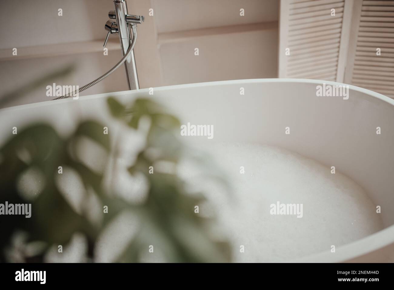 Soft native hues organic shapes look of bathroom with big window oval ...