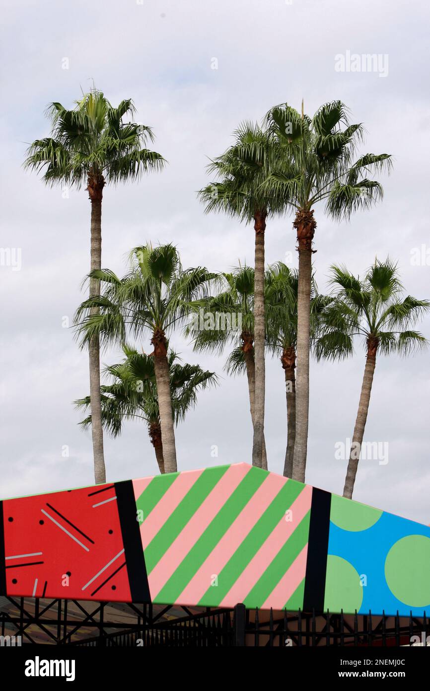 A tent decorated by artist Romero Britto is seen at Land Shark Stadium ...