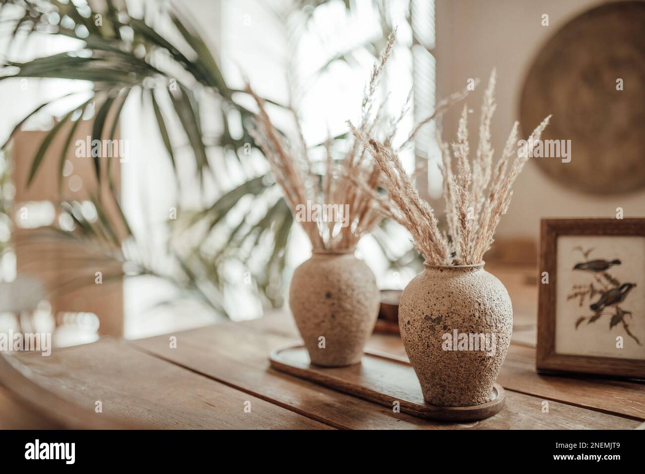 Soft native hues organic shapes look of living room to wood accents in ...