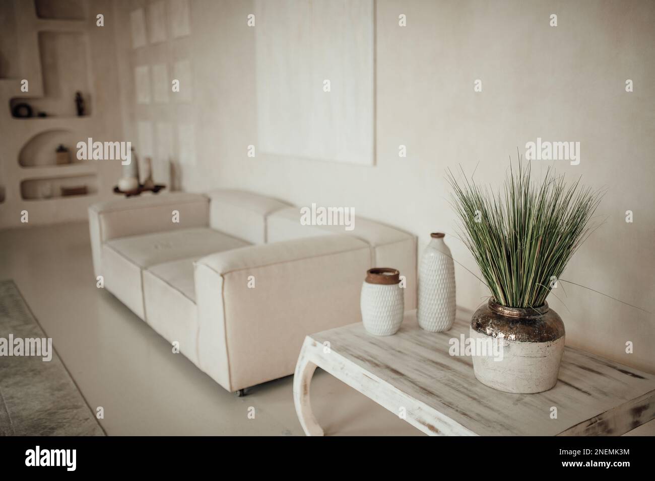 Soft native hues organic shapes look of living room to wood accents in ...