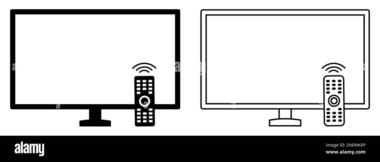 TV with remote control icons in flat and line art style. Vector ...