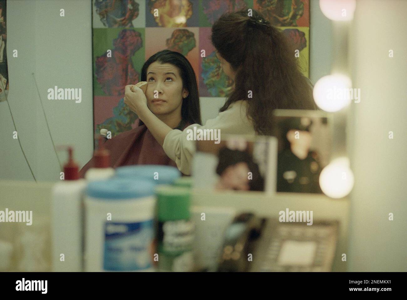 Reporter Lisa Ling, of ?Channel 1? is made up before filming on the set ...