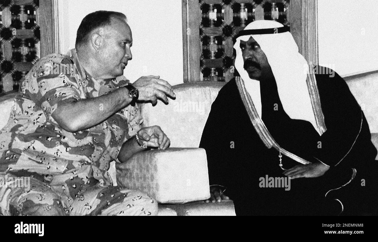 U.S. Gen. H. Norman Schwarzkopf meets with Kuwaiti Crown Prince Sa?ad ...