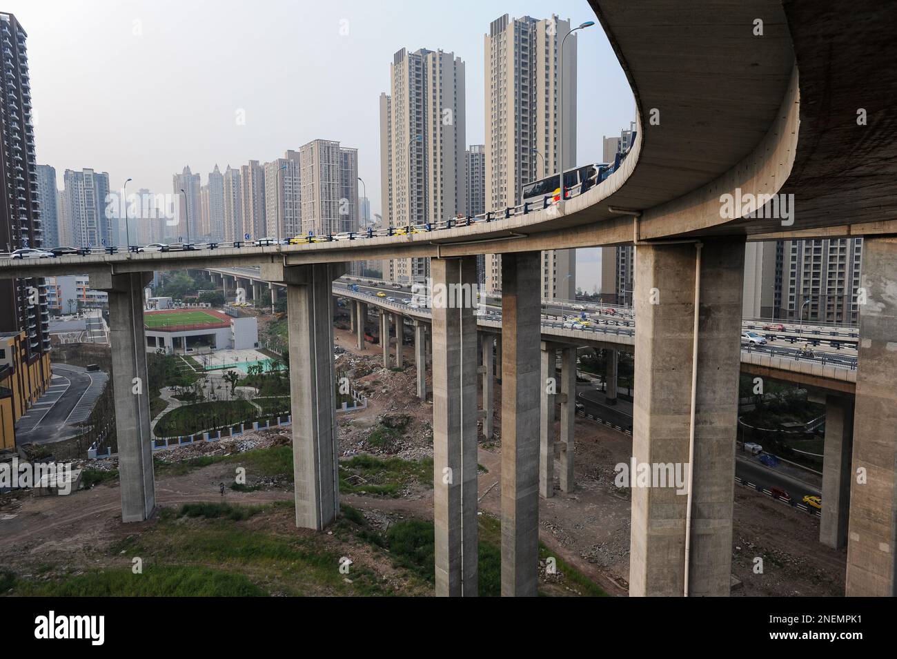 03.08.2012 2012, Chongqing, China, Asia - New housing development with high-rise residential ...