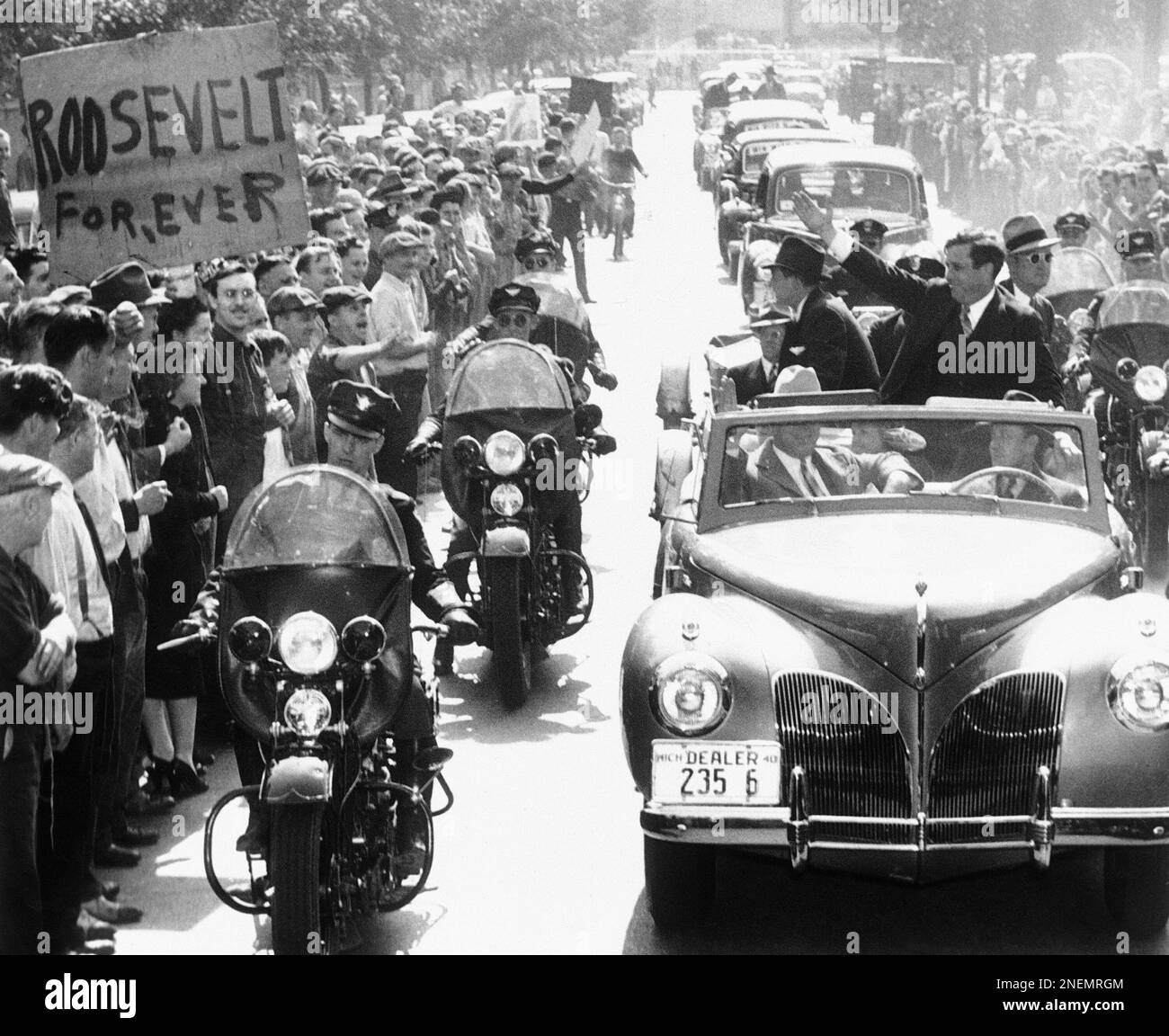 American Republican candidate Wendell Willkie, waving in car, made a ...