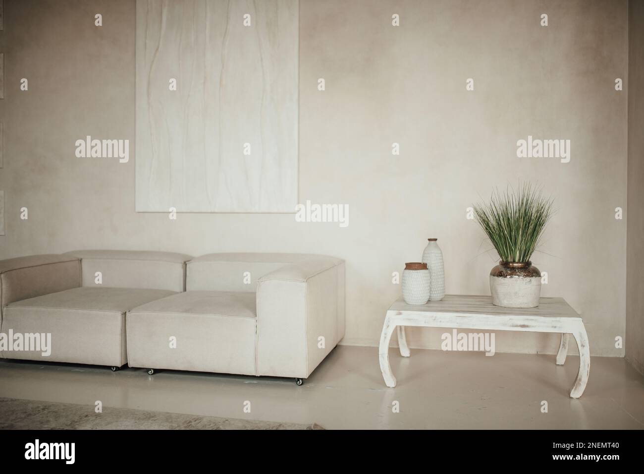 Soft native hues organic shapes look of living room to wood accents in ...