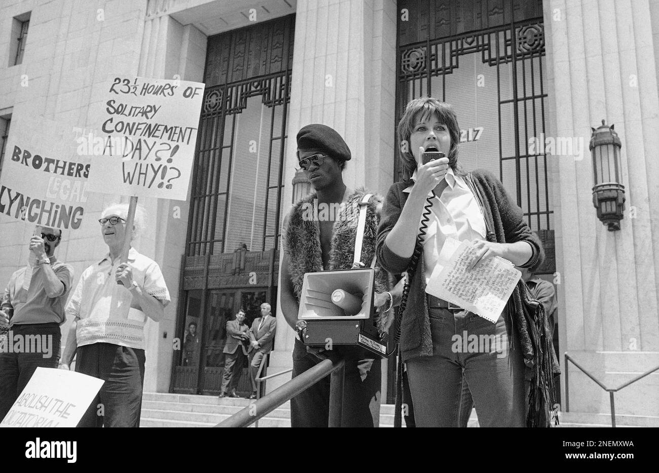 Actress Jane Fonda addresses a rally in front of the State building in ...