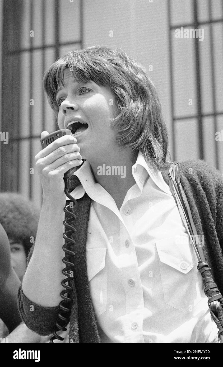 Actress Jane Fonda addresses a rally in front of the State building in ...