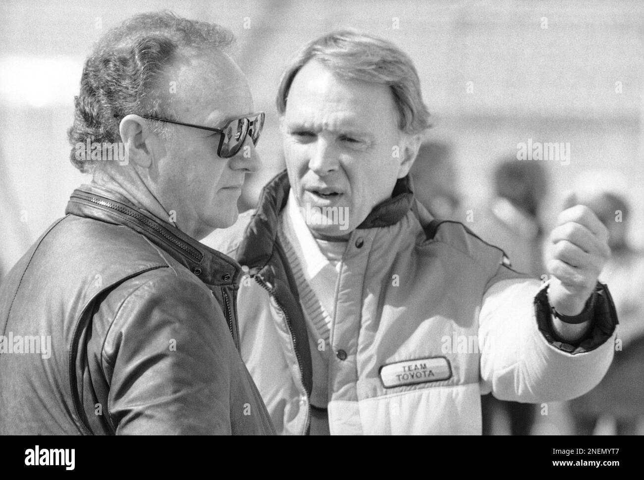 Actor Gene Hackman, Left, talks with veteran race car driver, now team ...