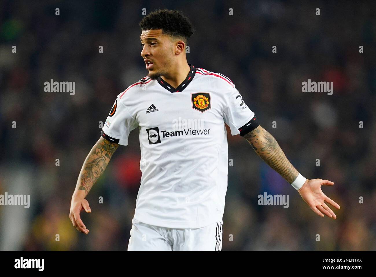 Barcelona, Spain. February 16, 2023, Jadon Sancho of Manchester United ...