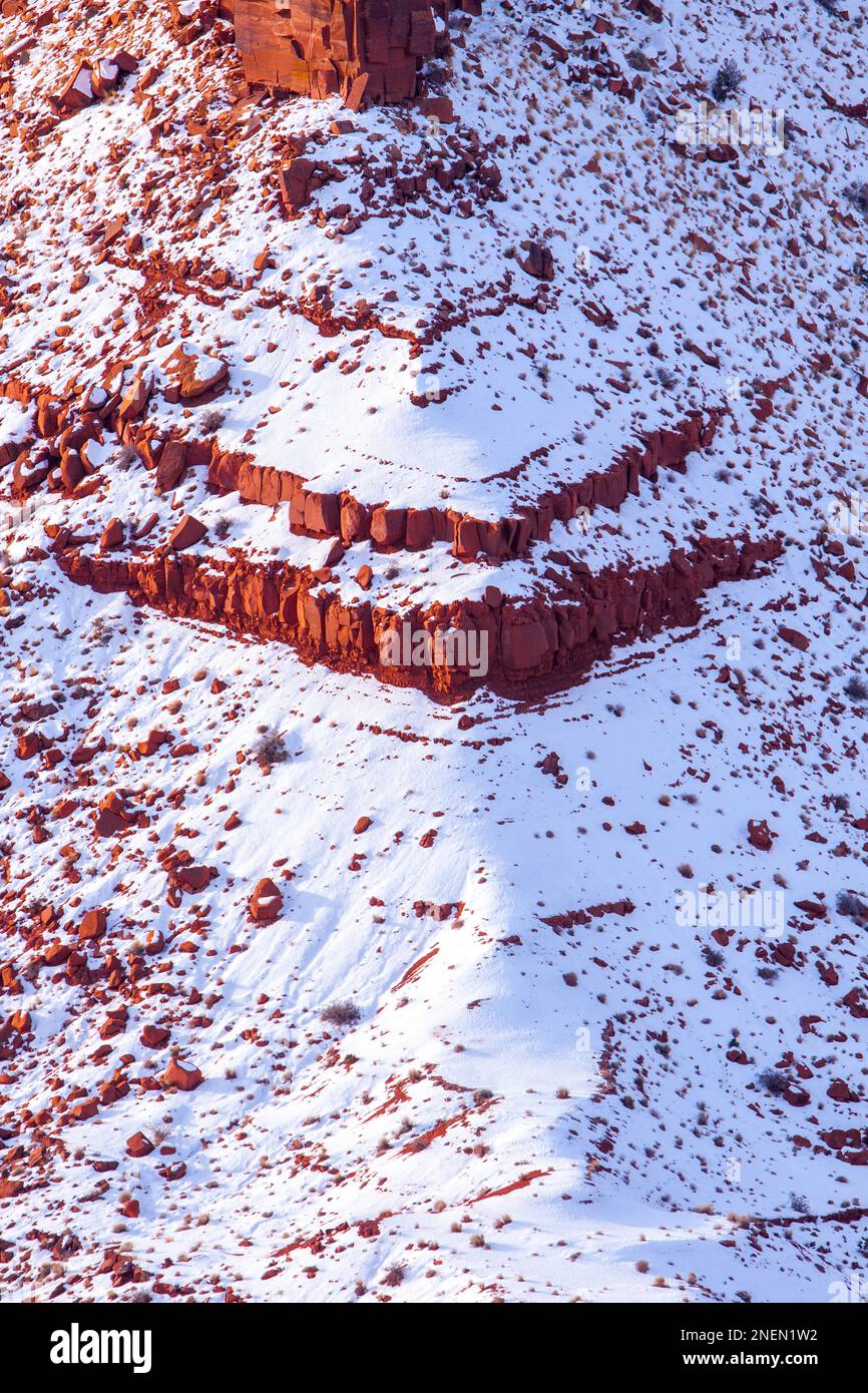 An abstract view of a snow-covered sandstone ridge below Marlboro Point ...