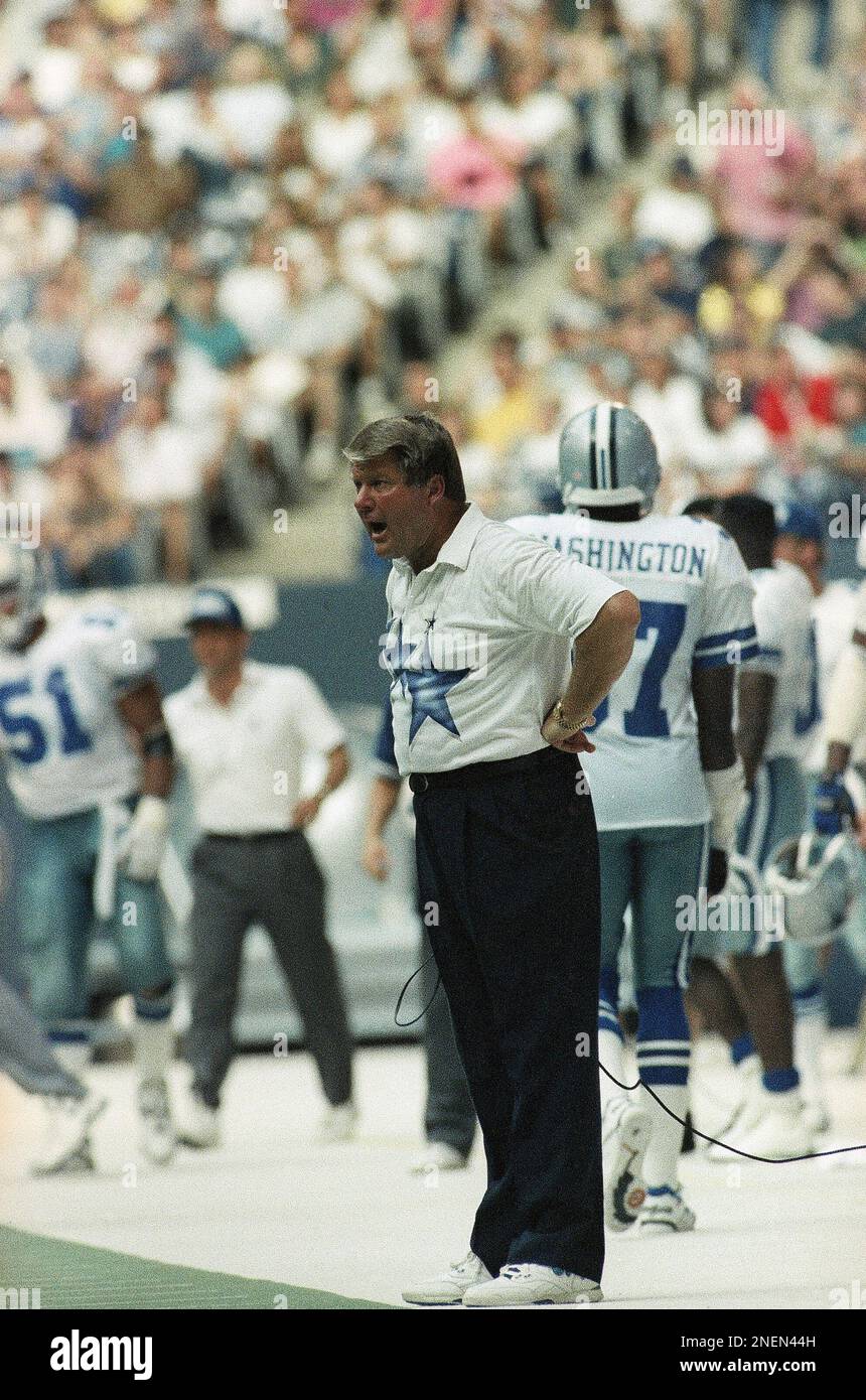 Jimmy Johnson, Dallas Cowboys football coach shown on sidelines during ...