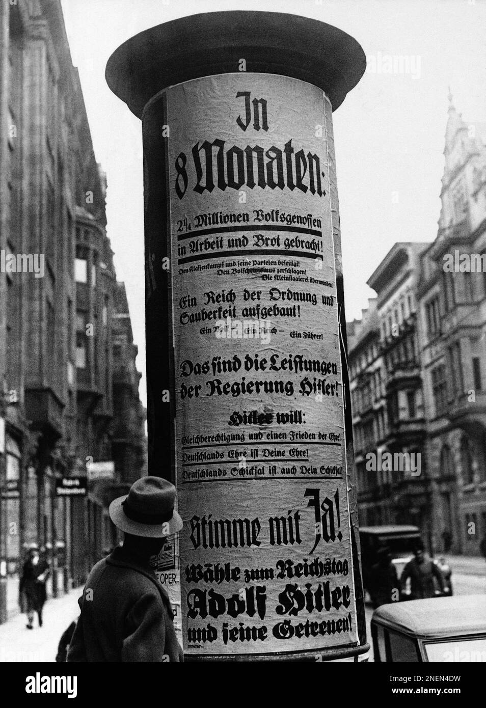 Picture shows the Propaganda poster calling the Berliners to give their ?Yes for the Kanzle? on ...