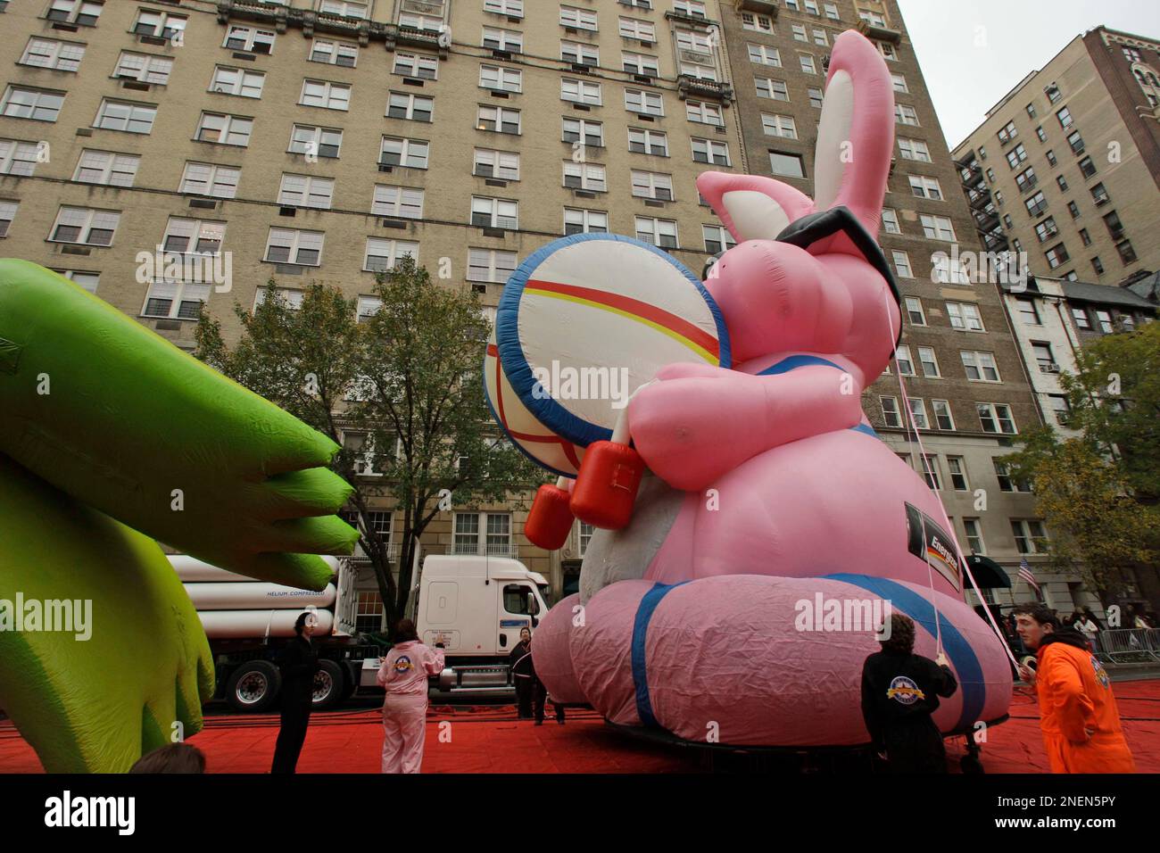 The Energizer Bunny balloon is inflated behind the Kermit the Frog ...
