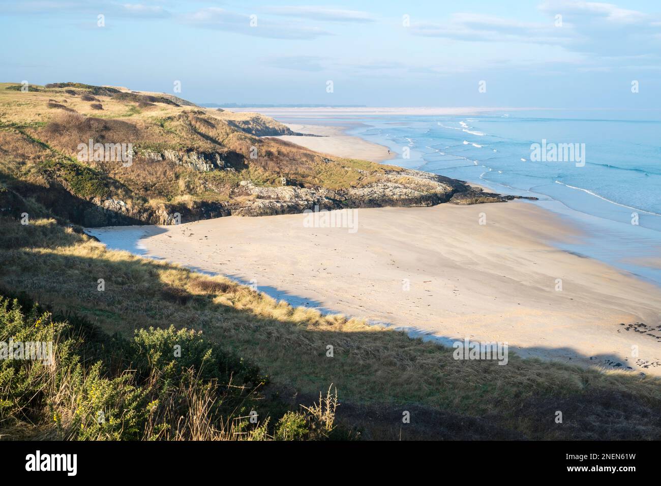 Coastline north of Bamburgh from the England Coast Path, Northumberland ...