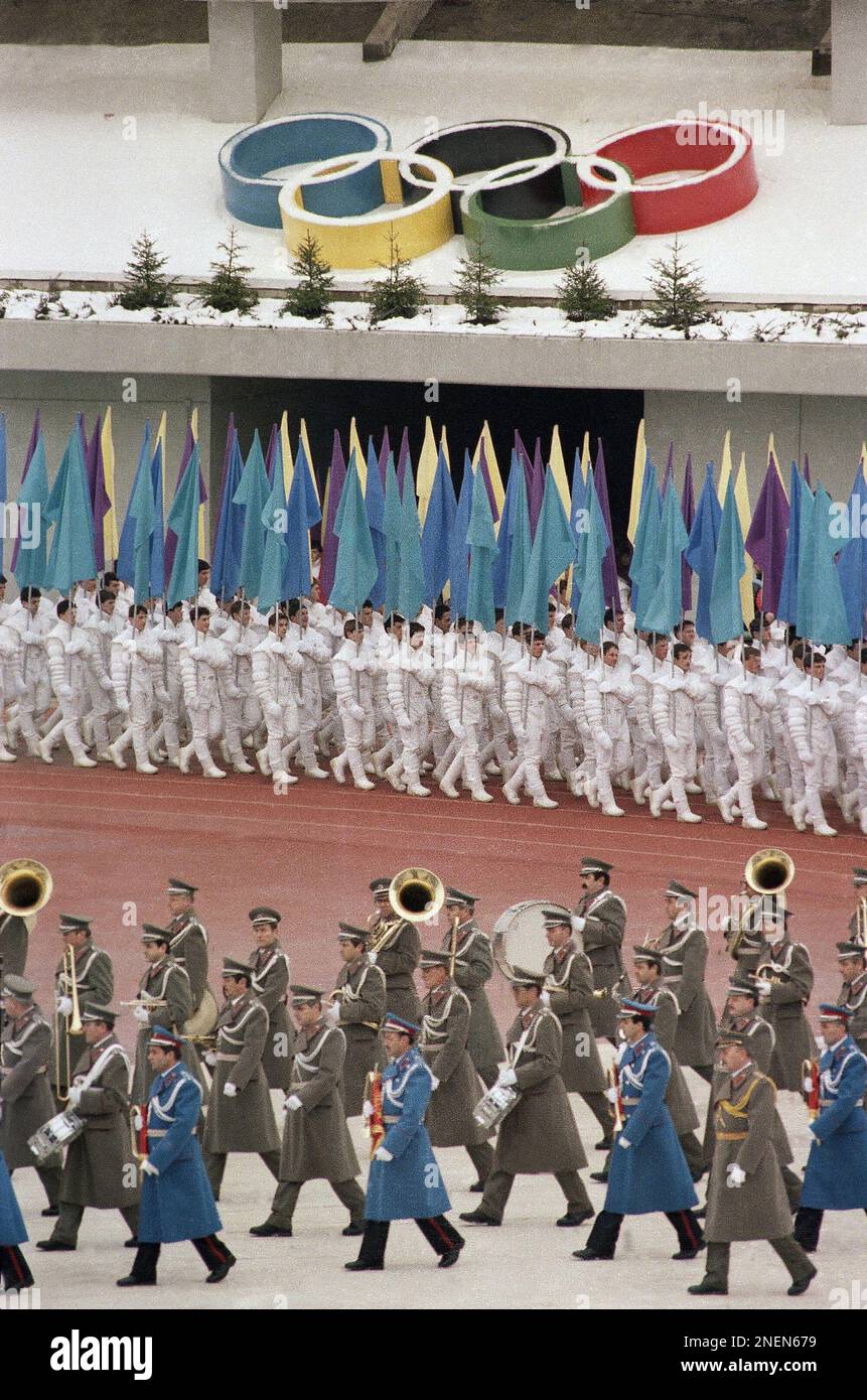 Opening ceremony of Olympic XIV Winter Games on Feb. 8, 1984 at Kosevo ...