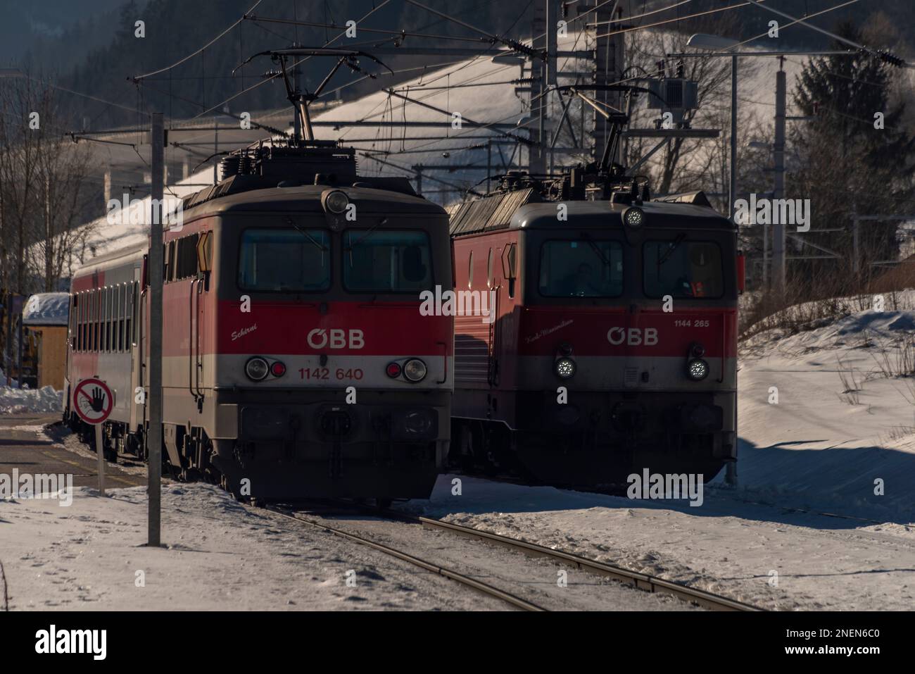 Austria red fast nice passenger trains in Ardning station 02 10 2023 ...