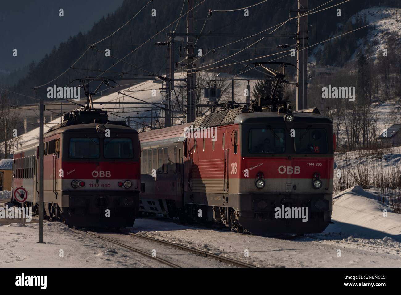 Austria red fast nice passenger trains in Ardning station 02 10 2023 ...