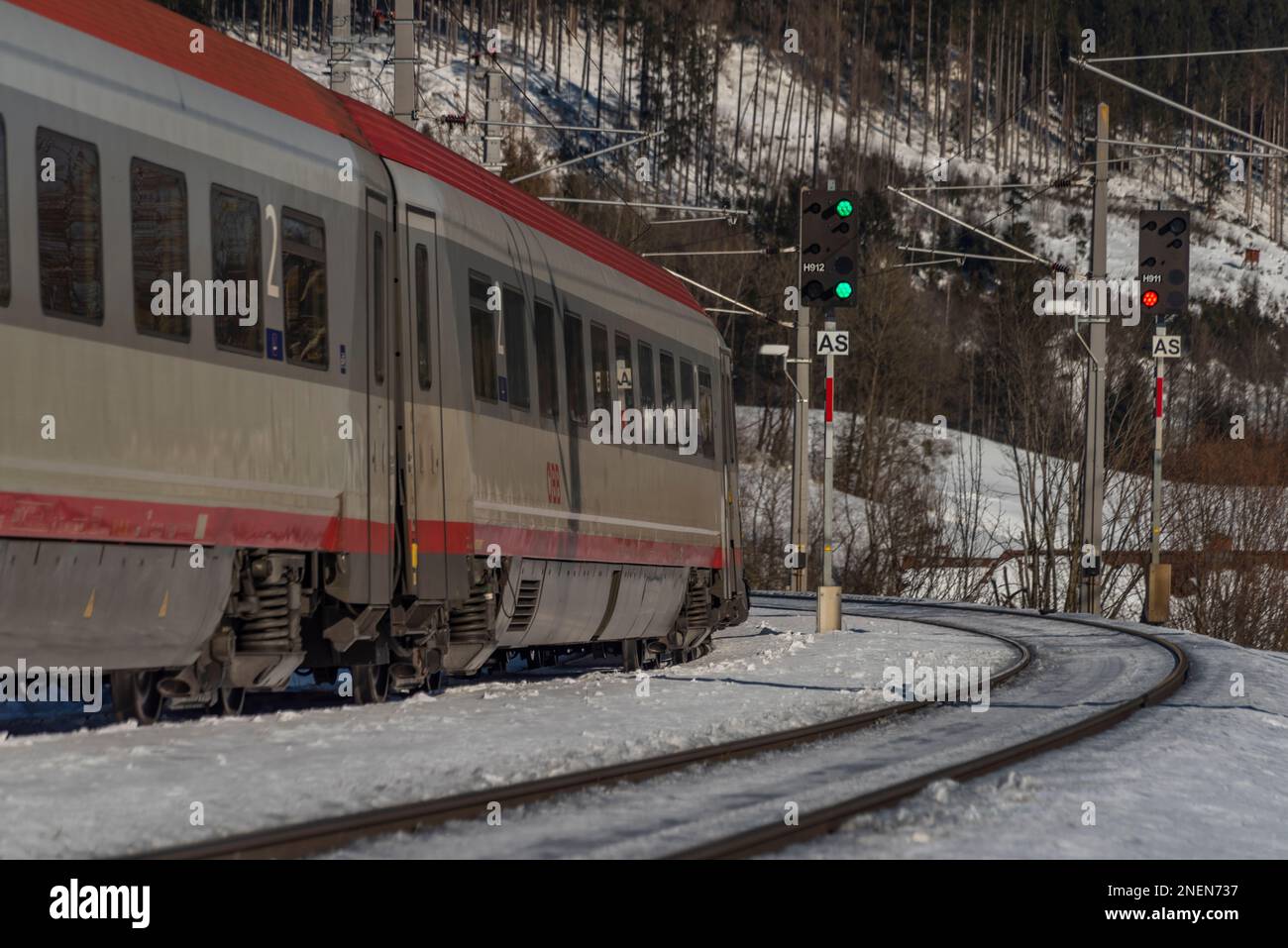 Austria red fast nice passenger trains in Ardning station 02 10 2023 ...