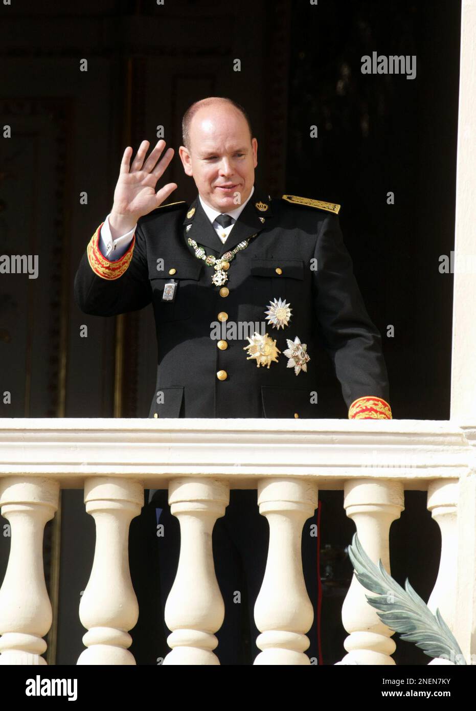 Prince Albert II of Monaco, attends from the Monaco palace to the ...
