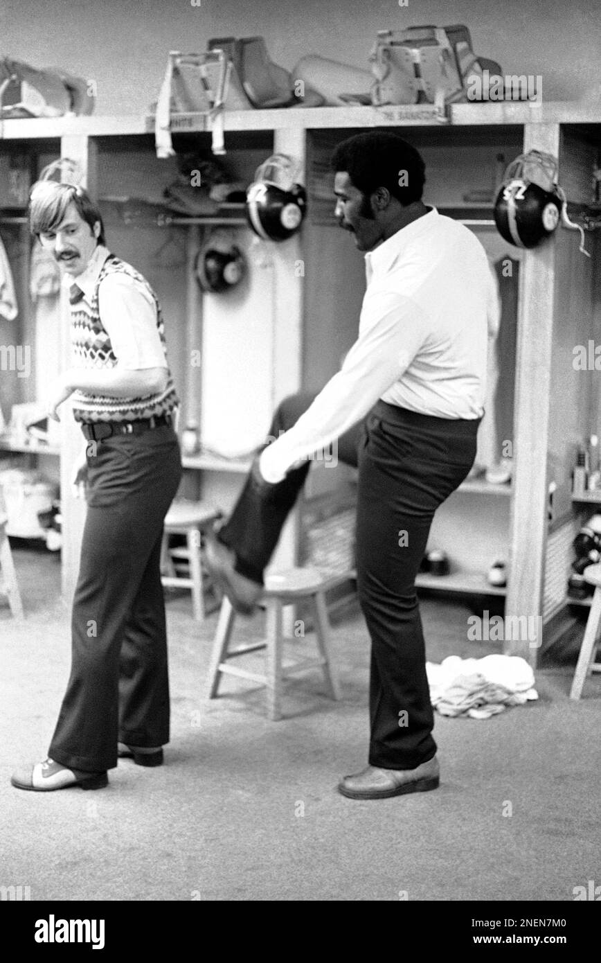 Joe Greene, defensive tackle of the Pittsburgh Steelers, clowns in a ...