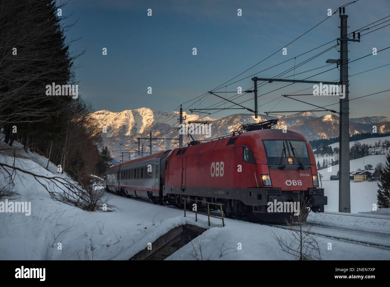 Austria red fast nice passenger trains in Spital am Pyhrn station 02 10 ...
