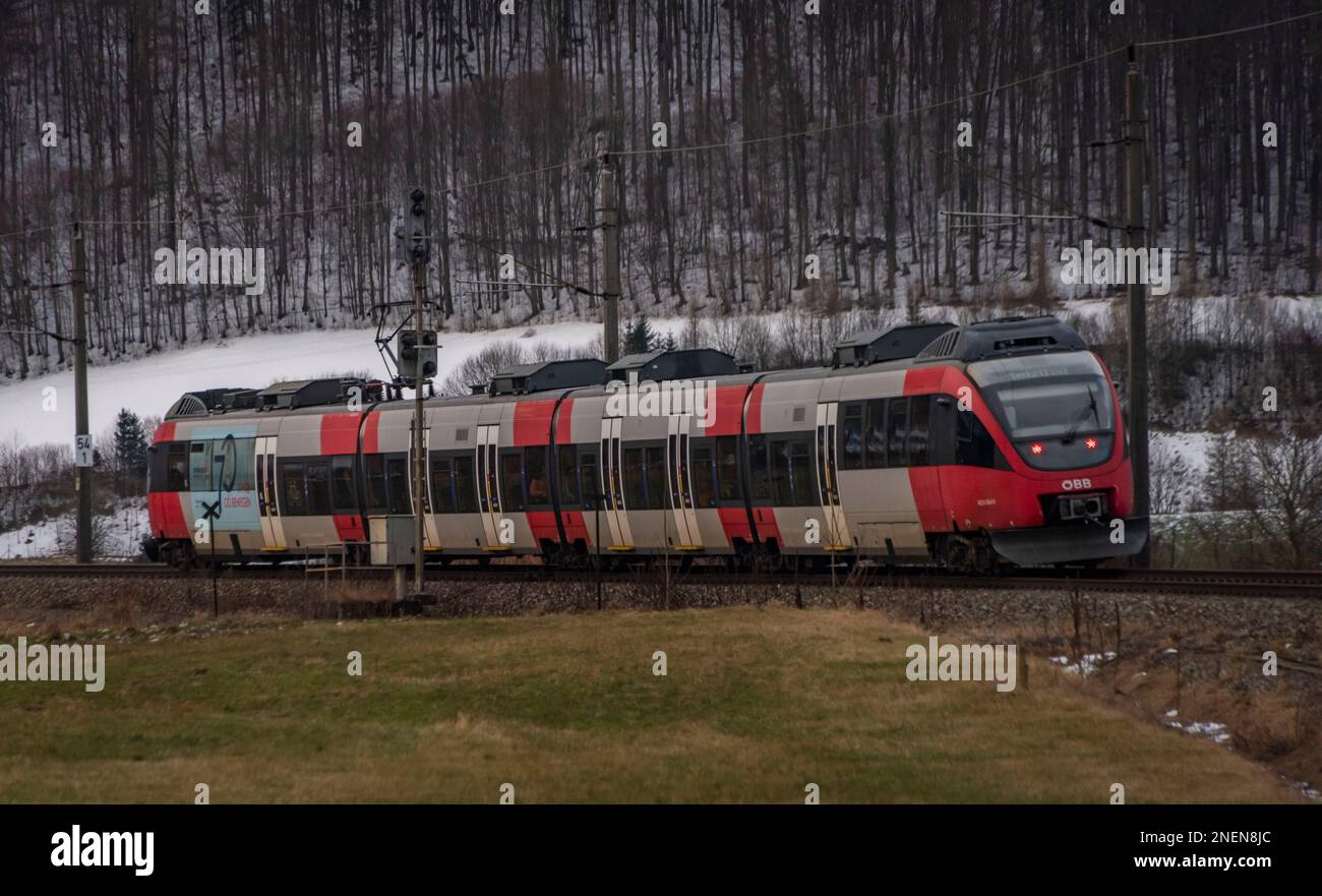 Austria red fast nice passenger trains in Micheldorf station 02 10 2023 ...