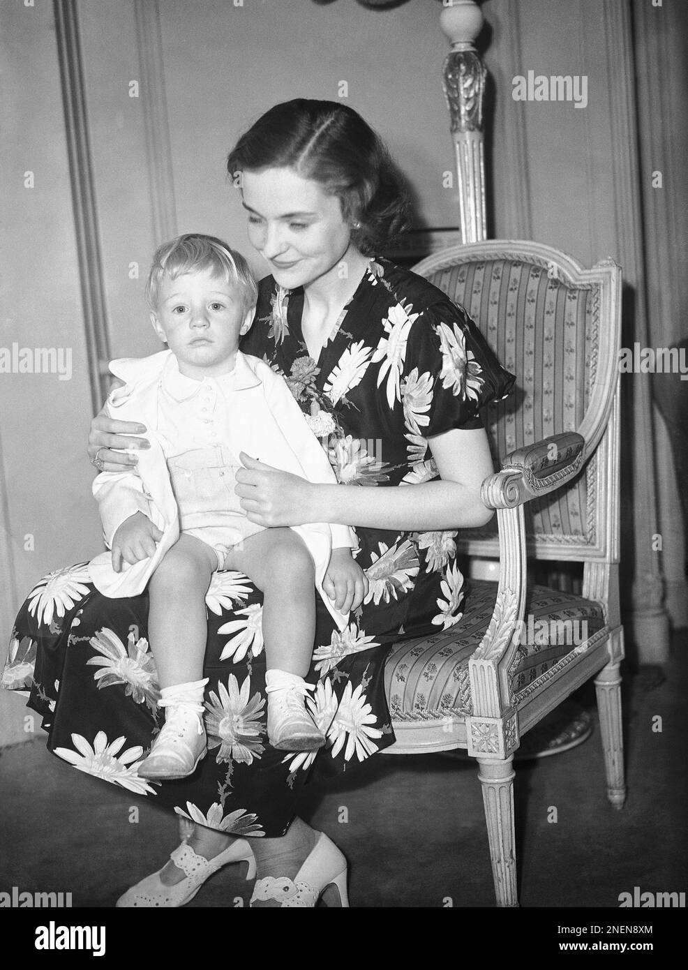 Geraldine ex queen of Albania and her young son Prince Leca in a hotel ...