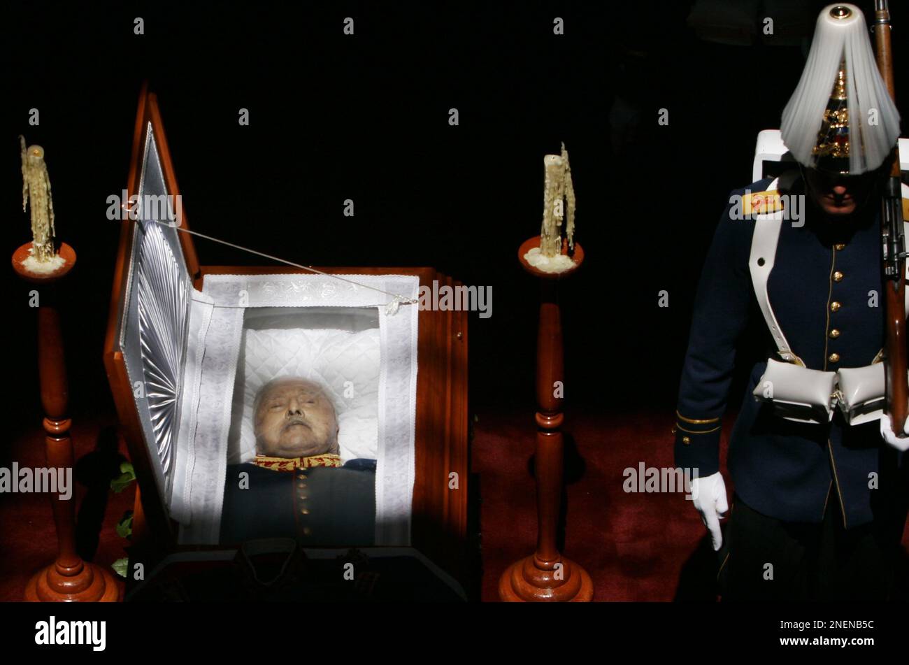 Soldiers guard the coffin of former military ruler Gen. Augusto ...
