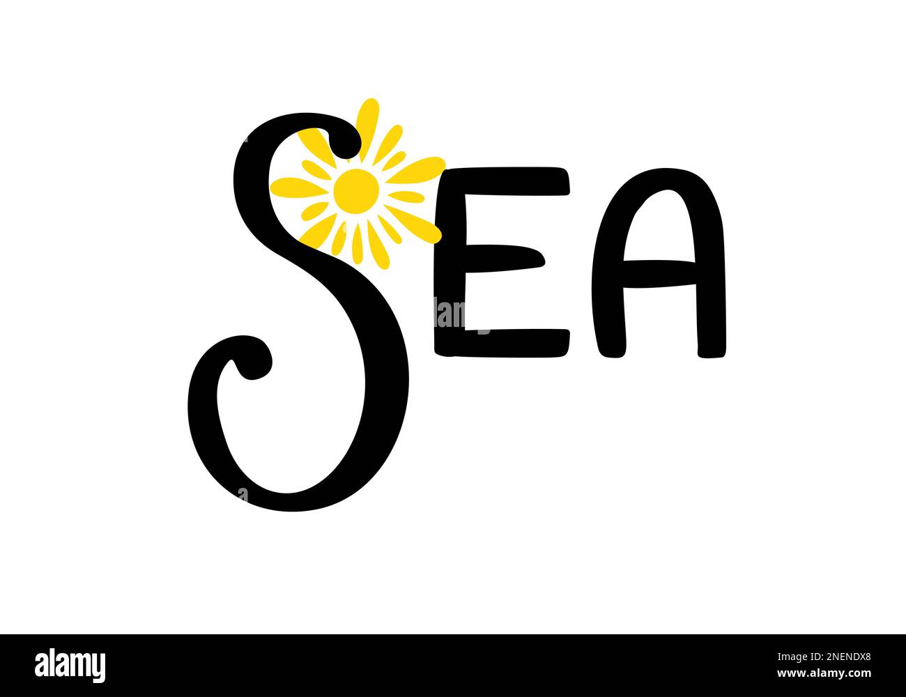 Sea word handwritten lettering inscription vector illustration, summer ...