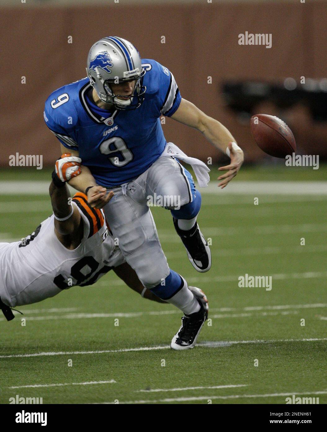 Detroit Lions quarterback Matthew Stafford fumbles as Cleveland Browns ...