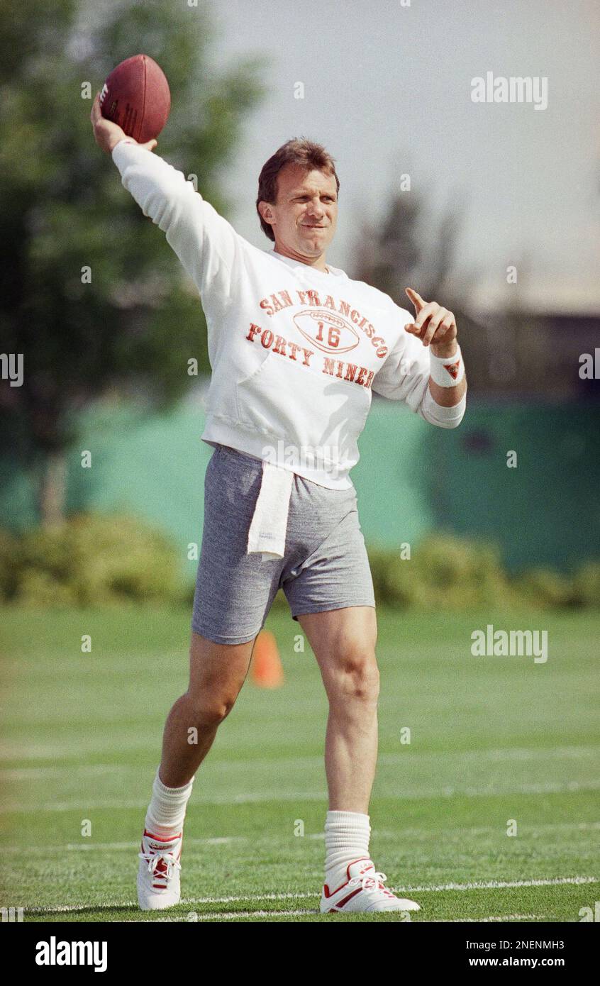 San Francisco 49ers quarterback Joe Montana throws the football during ...